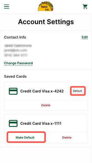How do I change my default card associated with my Olo account – Guest ...
